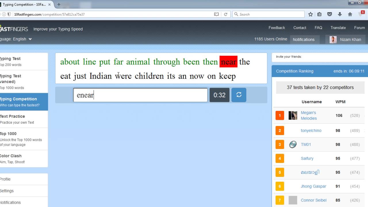 10fastfingers English Typing competition - 83WPM - YouTube