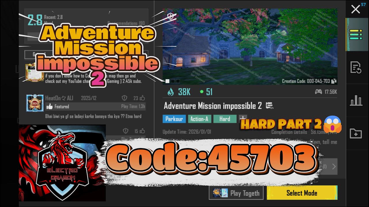 BGMI Adventure Mission Impossible 2 😱🔥 | WOW Mode Hard Parkour Map Code ...