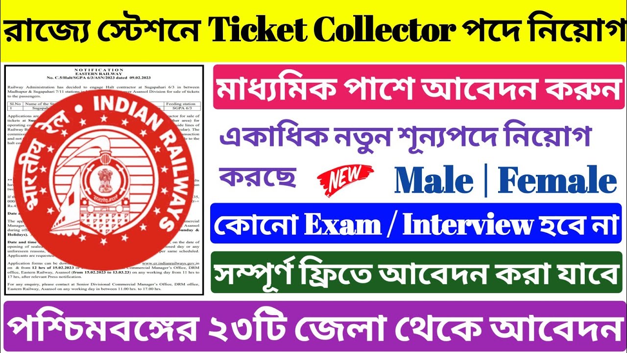 Railway Ticket Collector Jobs Notification 2023 || 10th Pass Eastern ...