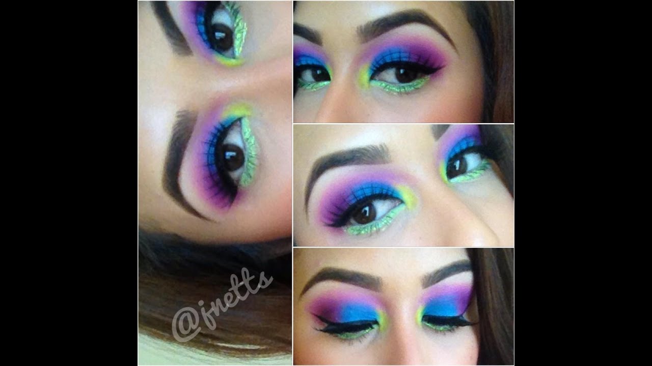 Neon Eye Makeup w/ glitter for EDC (Electric Daisy Carnival) - YouTube