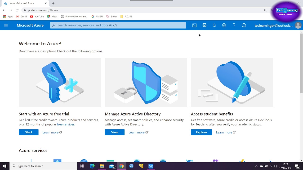 Como criar conta Gratuita no Azure | Free Subscription 30 dias | Como ...
