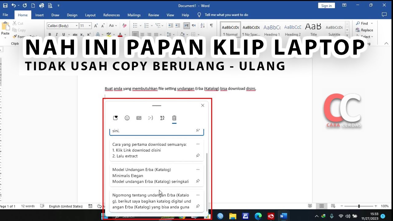 Cara aktifkan papan klip, clipboard di laptop windows 11 - YouTube