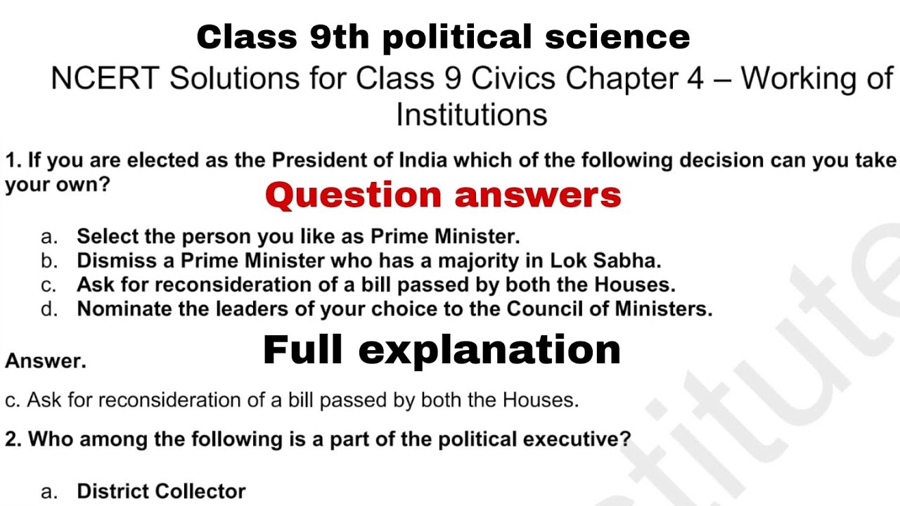 Working of institutions | Class 9th political science chapter question ...