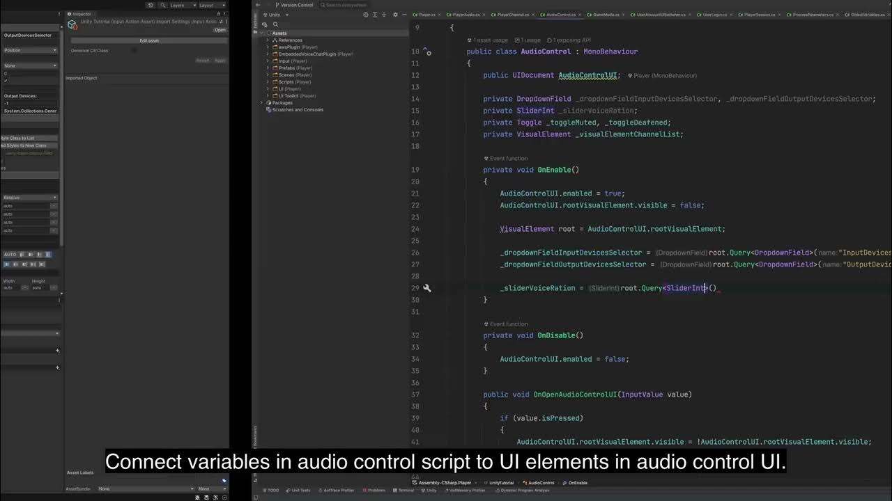Setup input action to open and close audio control UI and initialize ...