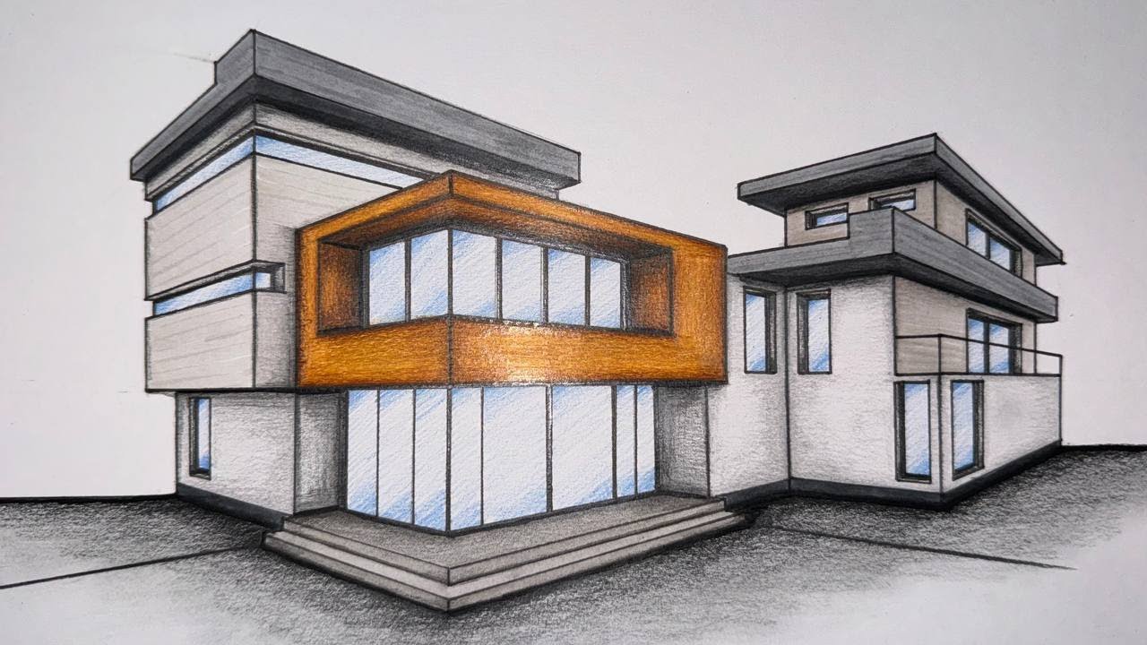 #047 - How to Draw a House in Two-Point Perspective - YouTube