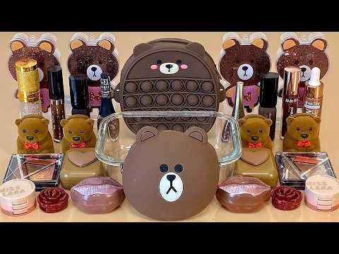 BROWN SLIME 🤎🐻 Mixing makeup and glitter into Clear Slime. Satisfying Slime Videos 1080p.