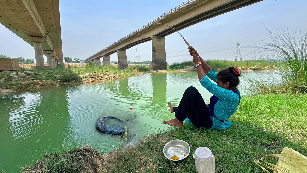 Fishing Video🐬🐬| Village Lady Catch Monster Fish in The River # ...