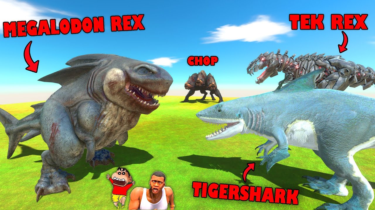 MEGALODON REX vs TEK REX, TIGERSHARK, CHOP in Animal Revolt Battle ...