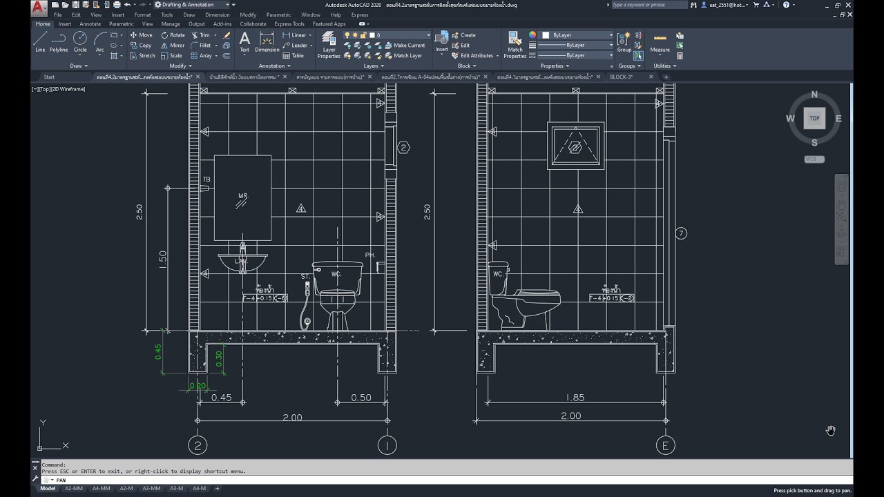 AutoCAD งานสถาปัตย์ตอนที่4.3การเขียน A-20 รูปตัดและแบบขยายห้องน้ำ 1 ...