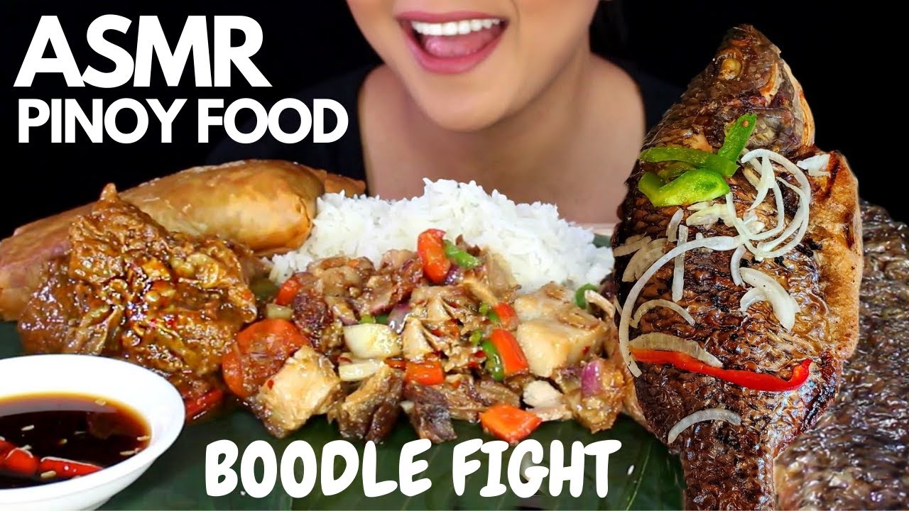 ASMR FILIPINO FOOD Mechado, Sisig, Lumpia, Tilapia EATING SOUNDS ...