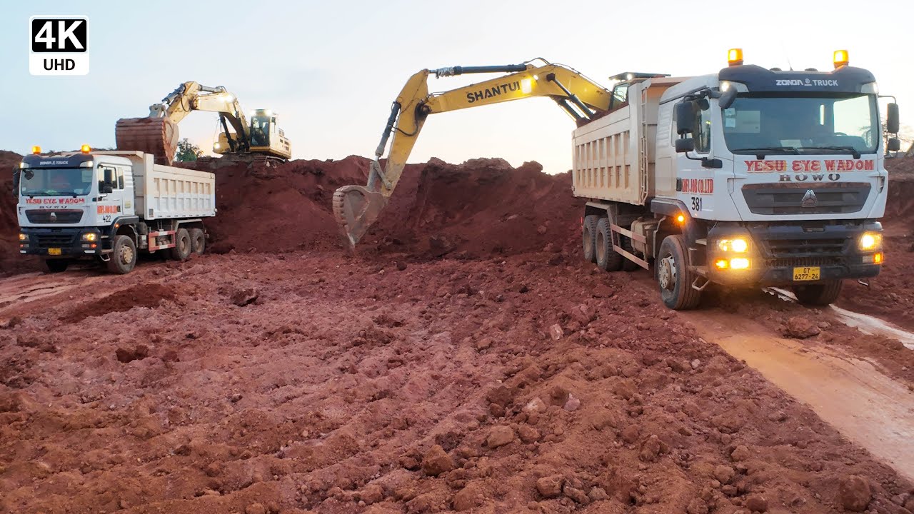 Massive Construction Operation : Trucks, Excavators & Graders Working ...