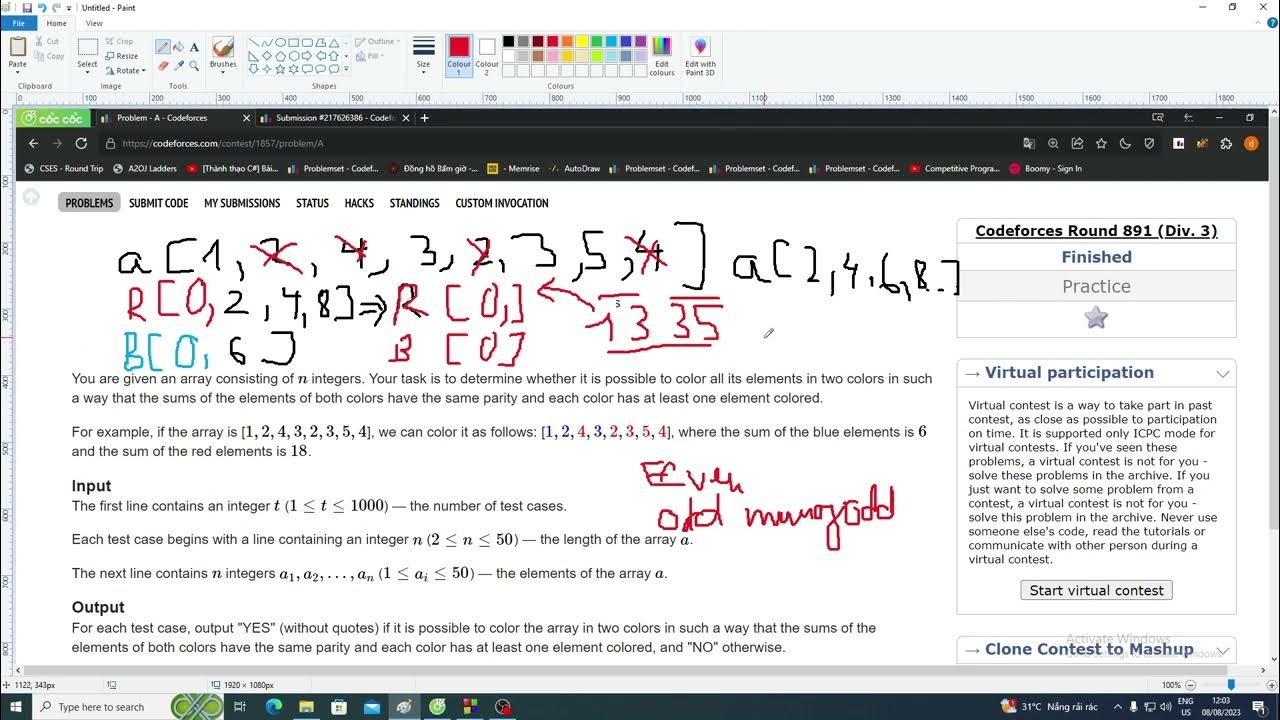 Codeforces Round 891 Div 3 A Array Coloring Youtube