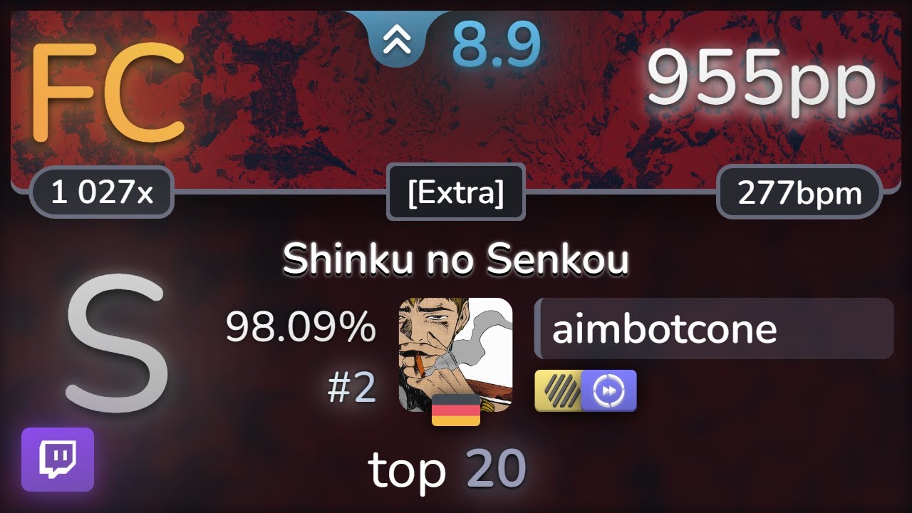 🔴 8.9⭐ aimbotcone | m108 - Shinku no Senkou [Extra] +HDDT 98.09% FC #2 ...