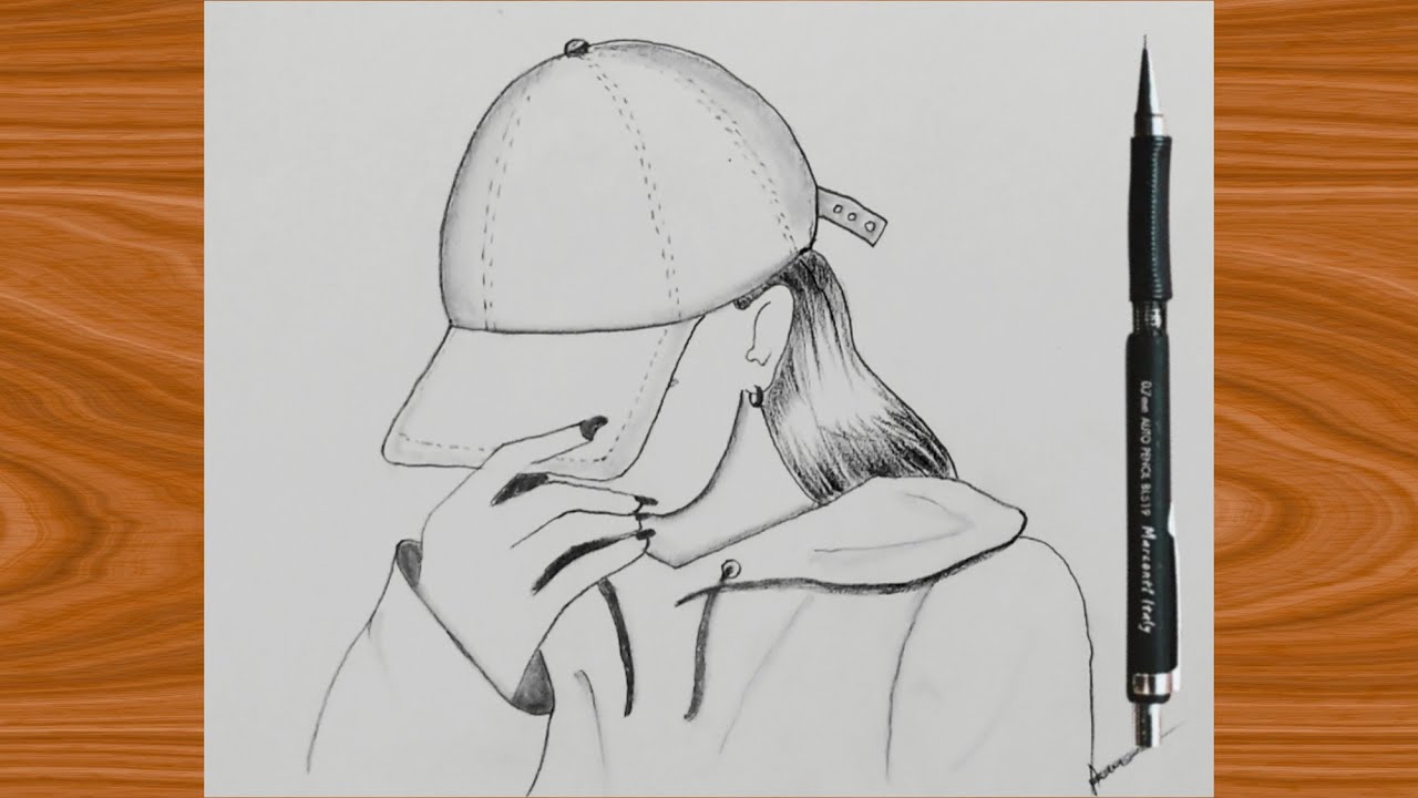 How to draw a girl wearing cap / hidden face girl drawing / girl ...