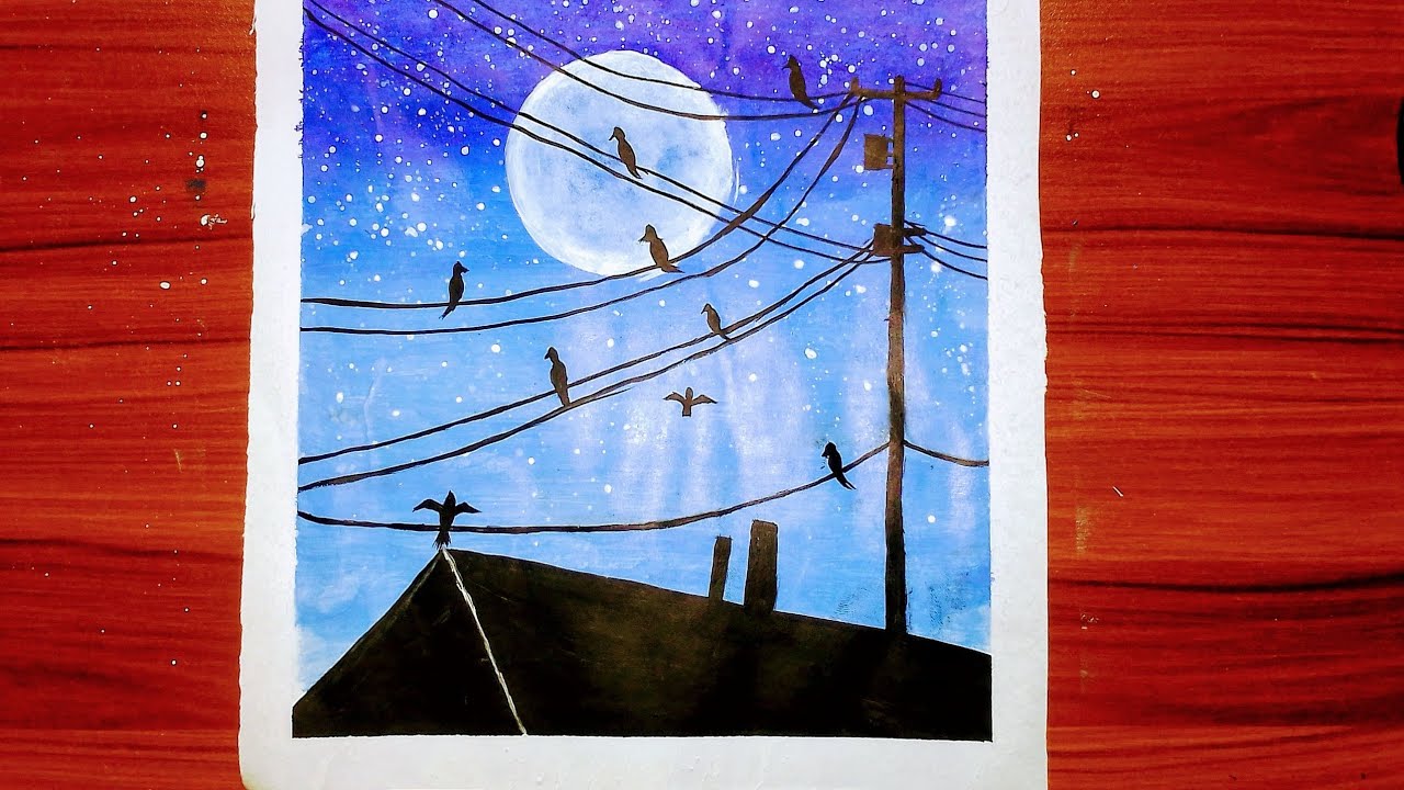 Easy Moonlight Scenery Painting||Step by step painting||acrylic ...