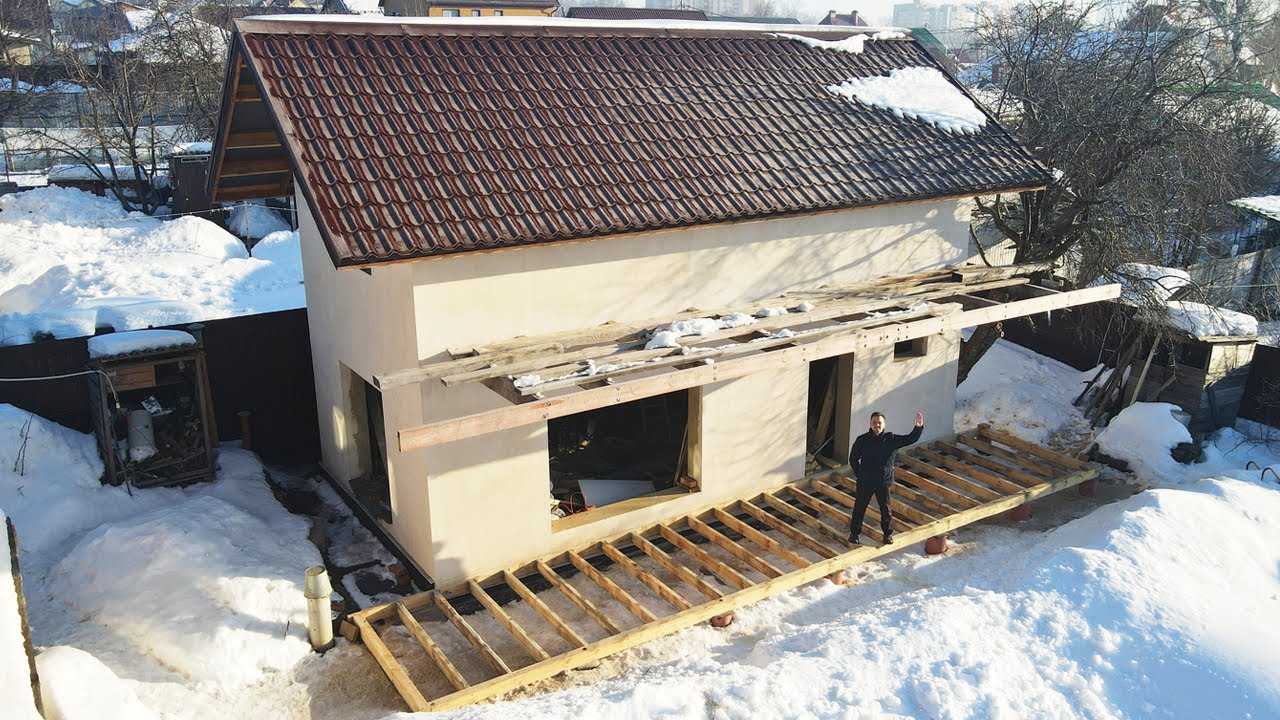 How To Build Deck Alone! Construction In Extreme Cold DIY - YouTube