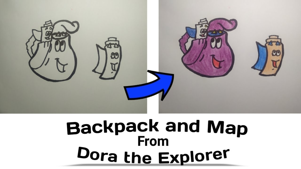 How to draw backpack and map from Dora The Explorer/ Cara gambar peta ...