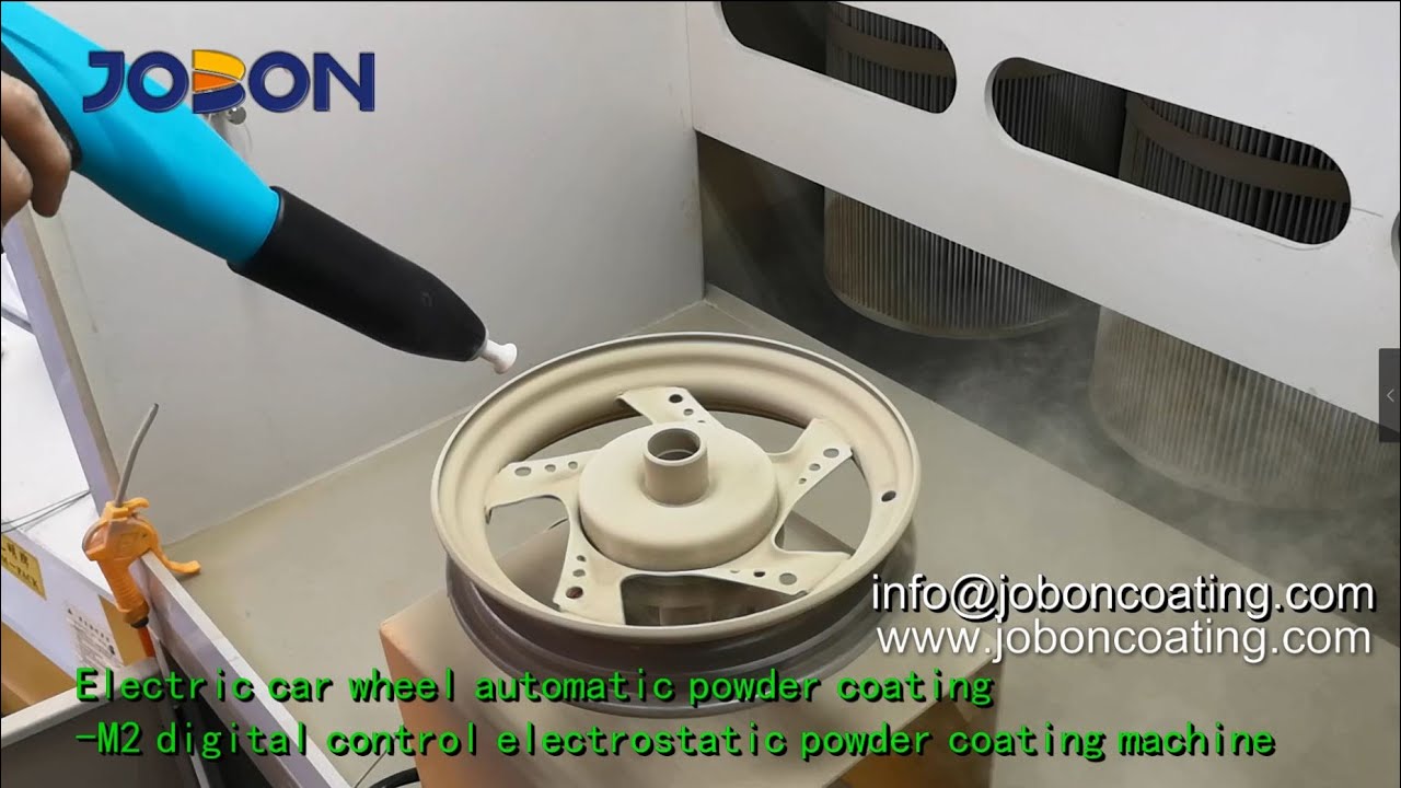 Electrostatic powder coating of square tube workpiece - YouTube