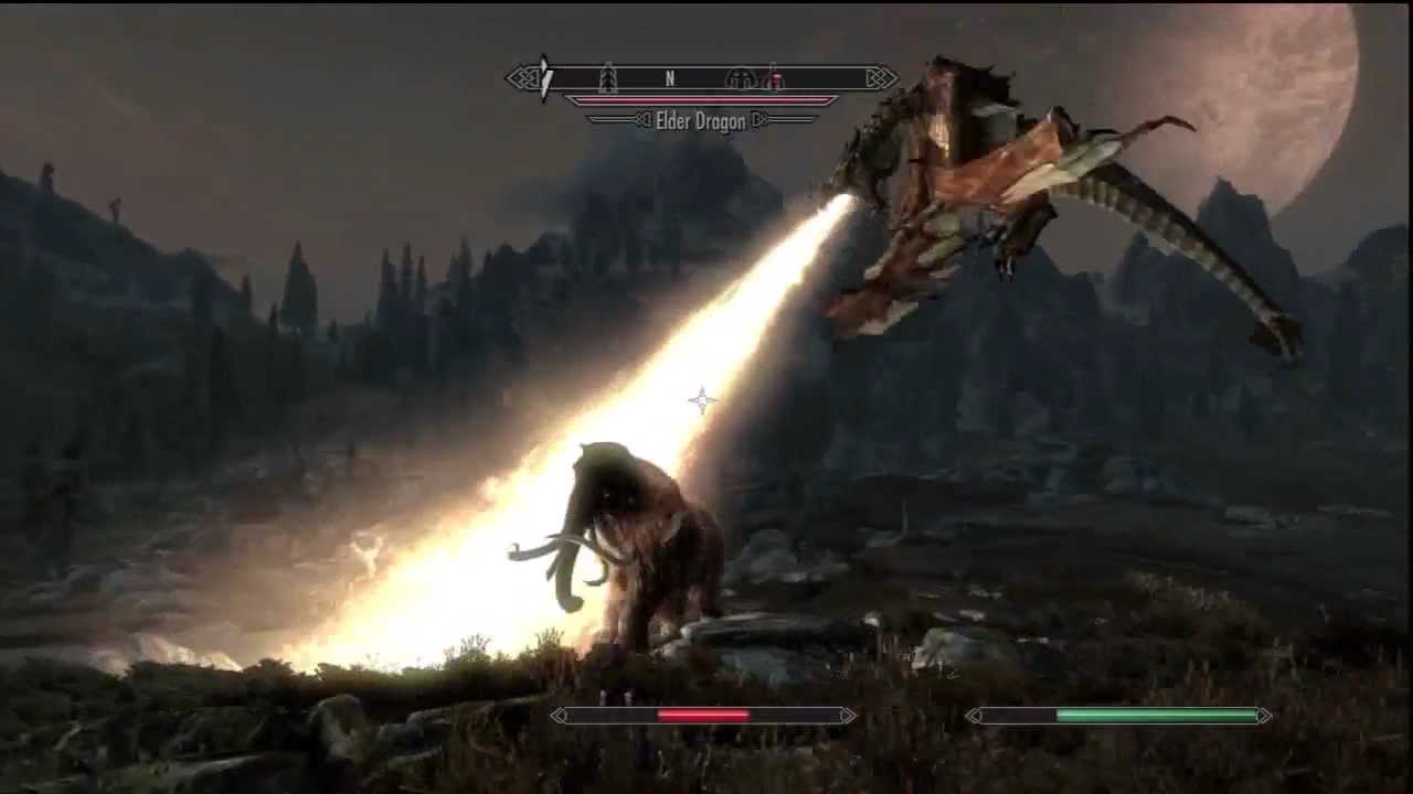 Elder Scrolls V Skyrim Battle Of The Giants Dragon VS Giant VS Mammoth ...