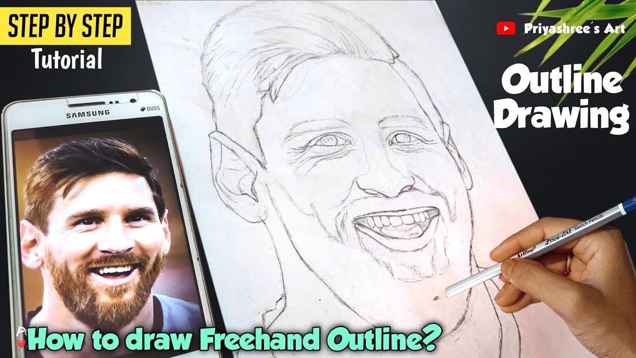 Perfect Outline Draw With Pencil Measurement | How To Draw Lionel Messi ...