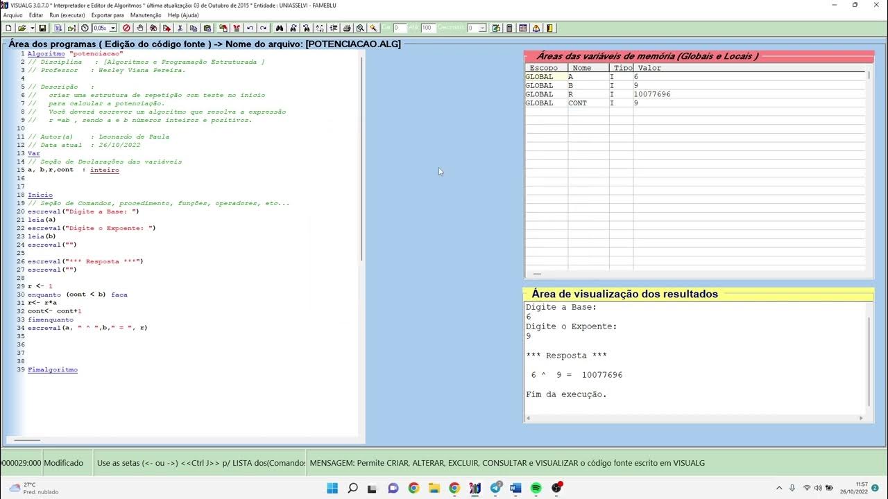 Portifólio Algoritmos e Programação Estruturada exercício DOIS - YouTube