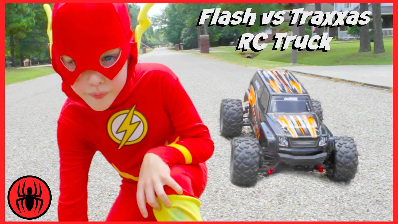 Superman vs FLASH vs RC MONSTER TRUCK Traxxas Edition superhero real ...
