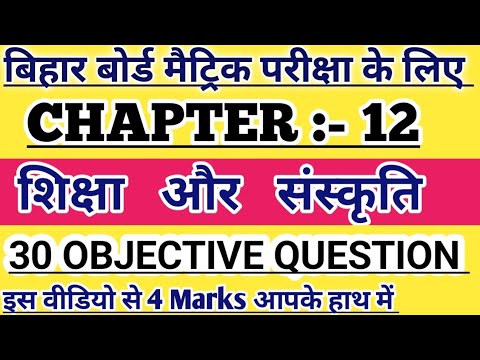 शिक्षा और संस्कृति Class 10th Hindi Chapter 12 Objective Question ...