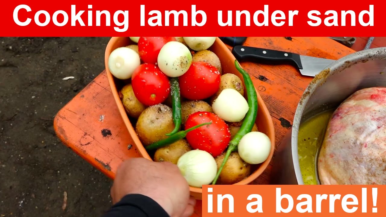 Cooking lamb, under sand in barrel. Mat funa? Matfuna? Matfunah? 6 hour ...