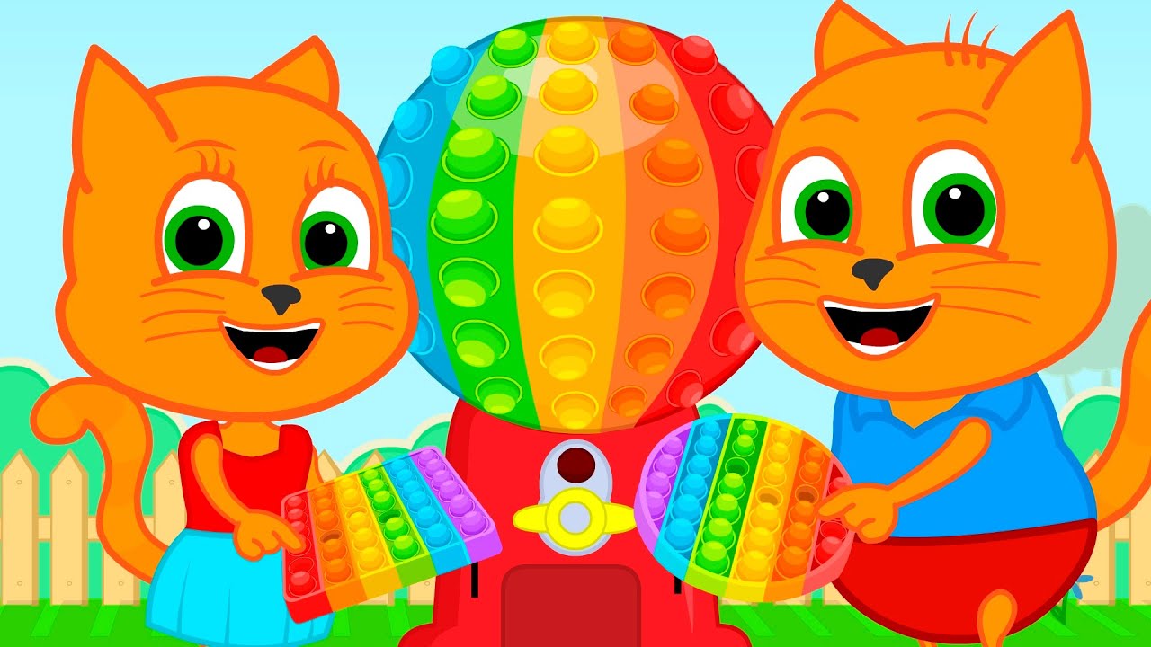 Cats Family in English - Pop It Machine Cartoon for Kids - YouTube