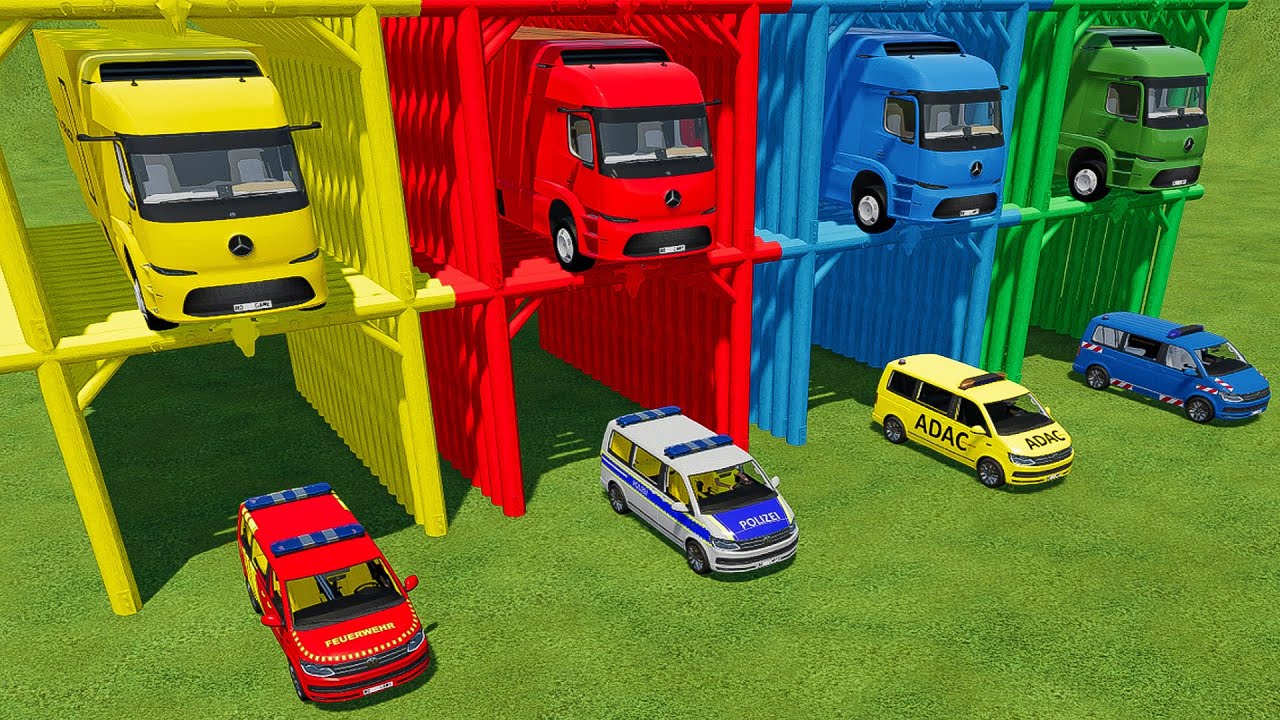 TRANSPORTING FIRE DEPARTMENT , POLICE , ADAC , RESCUE CARS WITH ...