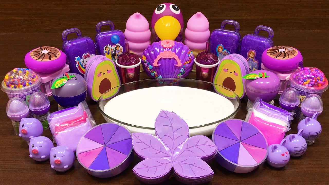 PURPLE Slime Mixing Make Up, Clay and Floam into Glossy Slime ...