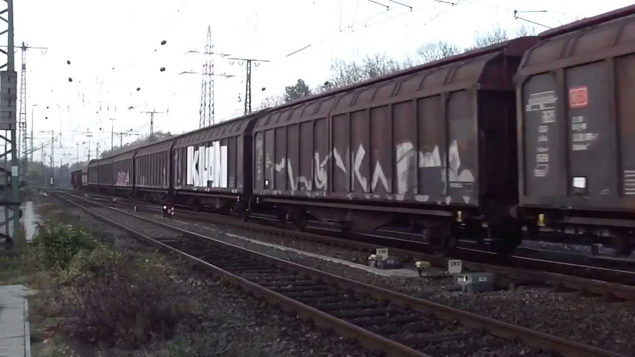 22 Railroadcars long mixed freight train DB at Cologne Gremberg Germany ...