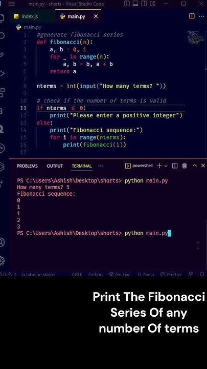 Print the fibonacci Series In Python | Any number of terms | Python | Coding | Programming - YouTube
