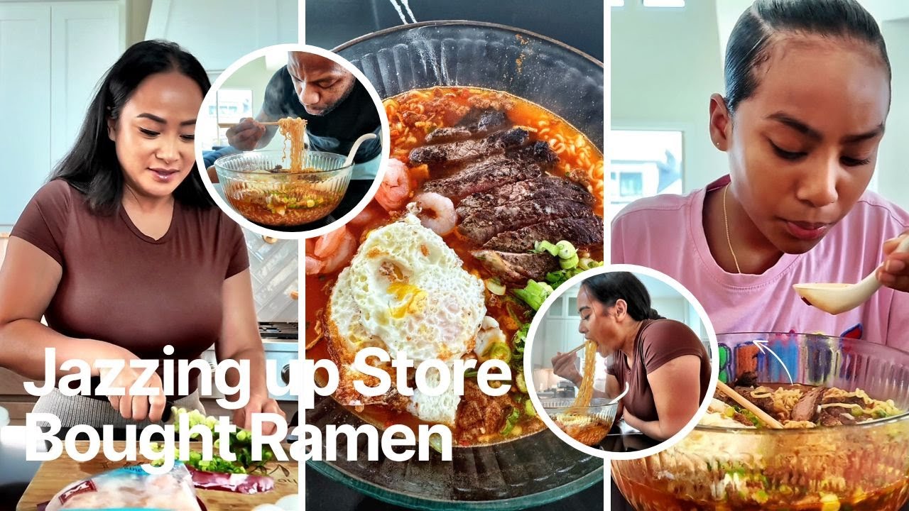 Jazzing up store bought ramen up a notch with steak, shrimp and fried ...