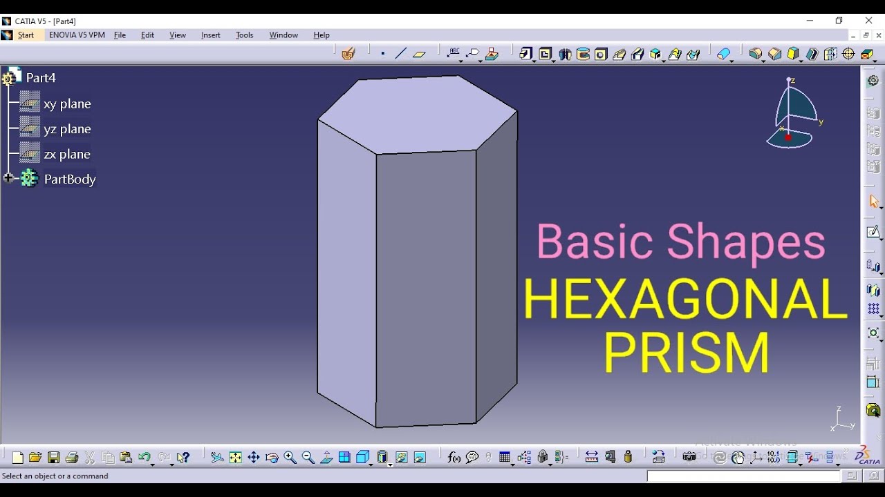 How to design a hexagonal prism in catia v5 | Basic Shapes design - YouTube