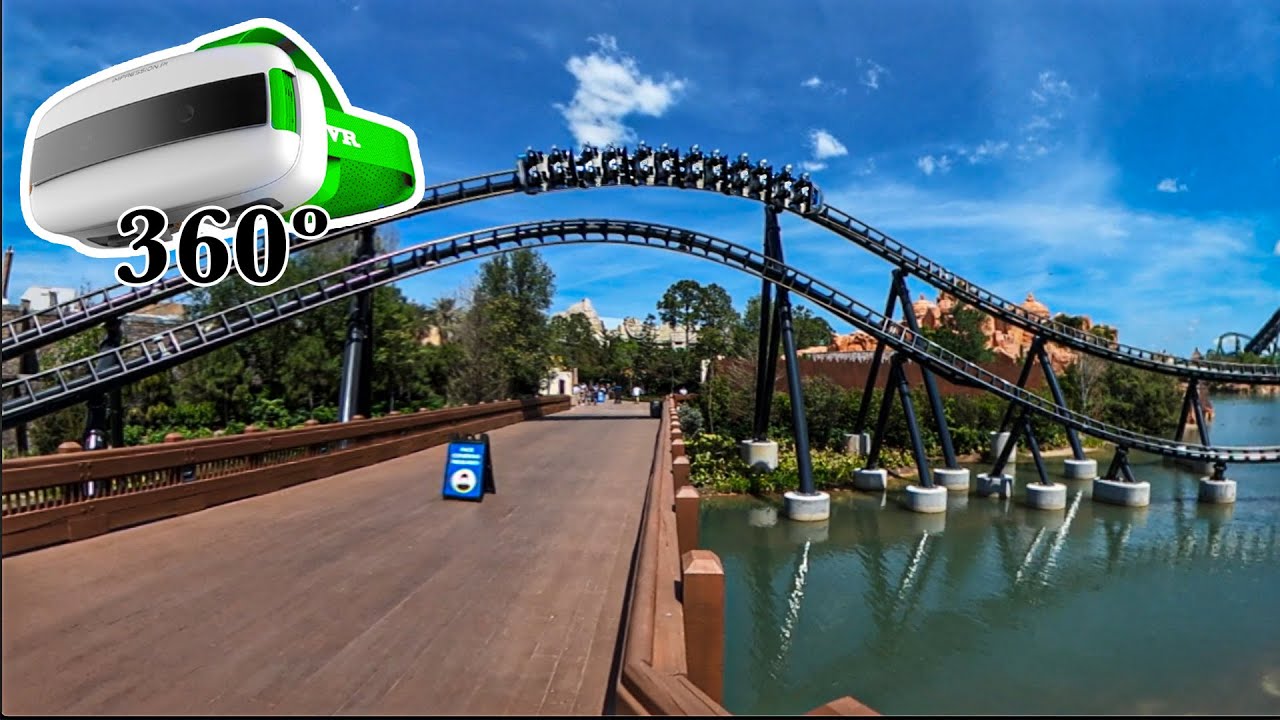 EXCLUSIVE! Jurassic World VelociCoaster from bridge VR 360º video ...