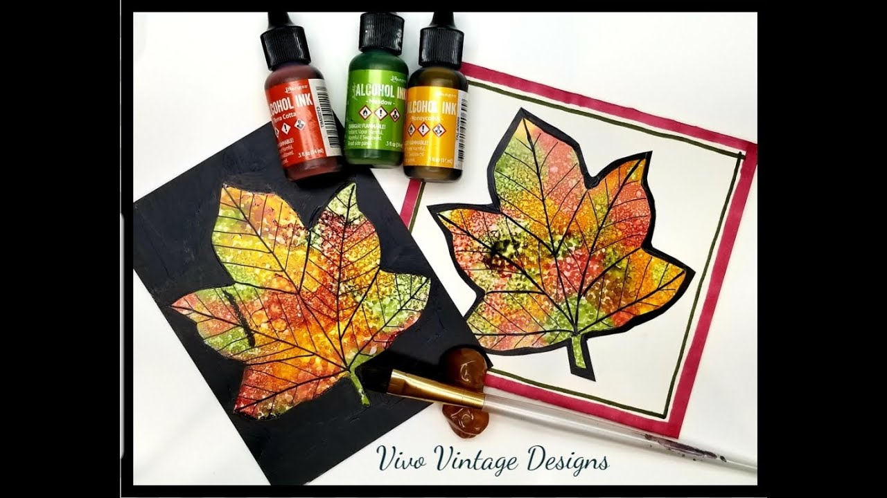 #199 Alcohol ink fall leaves - YouTube