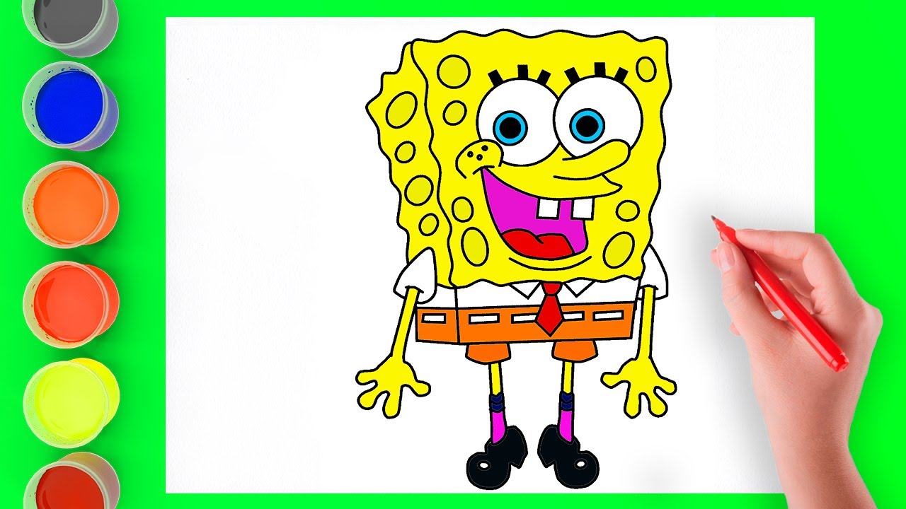 How to draw SpongeBob SquarePants | Learning colors names in English ...