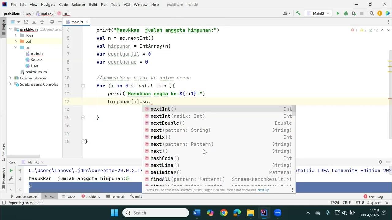 Program Pengelompokan himpunan ganjil dan genap menggunakan Array di Kotlin - YouTube