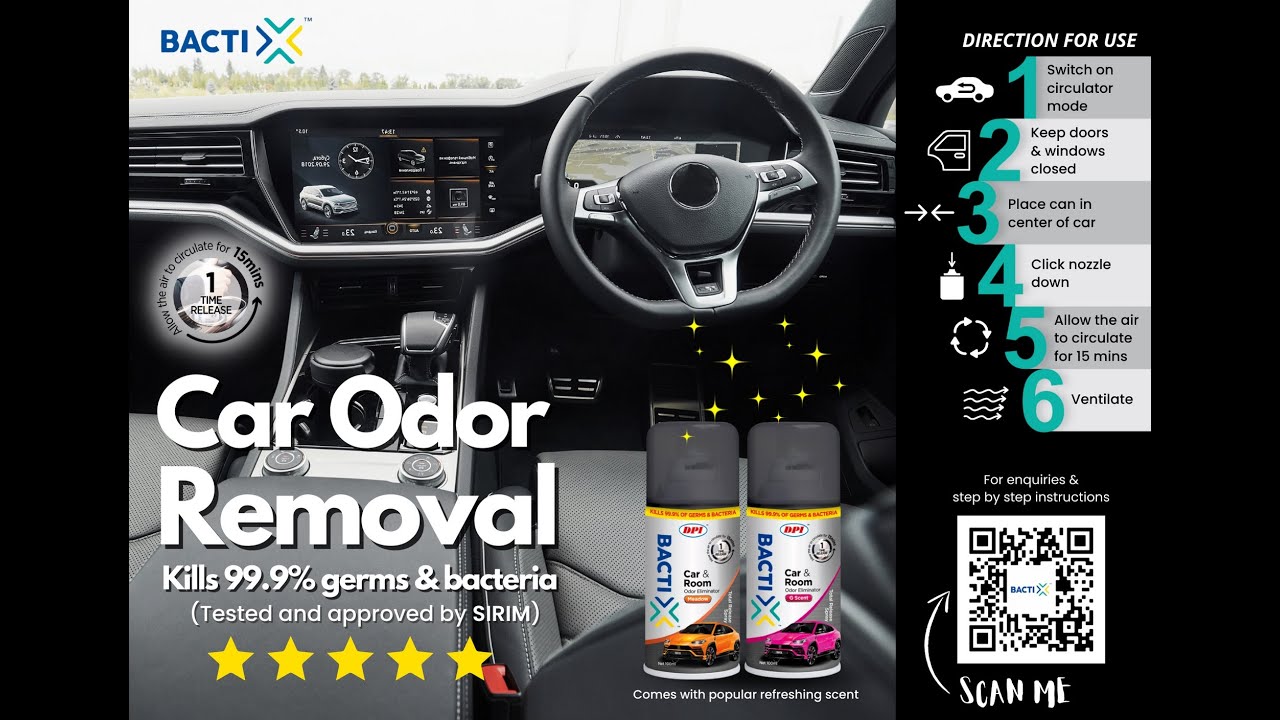 How to use Bacti-X Total Release Spray in car - Remove Odor & Kills 99. ...