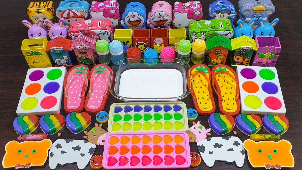 Relaxing slime video !! Mixing random things into glossy slime !! Enjoy ...