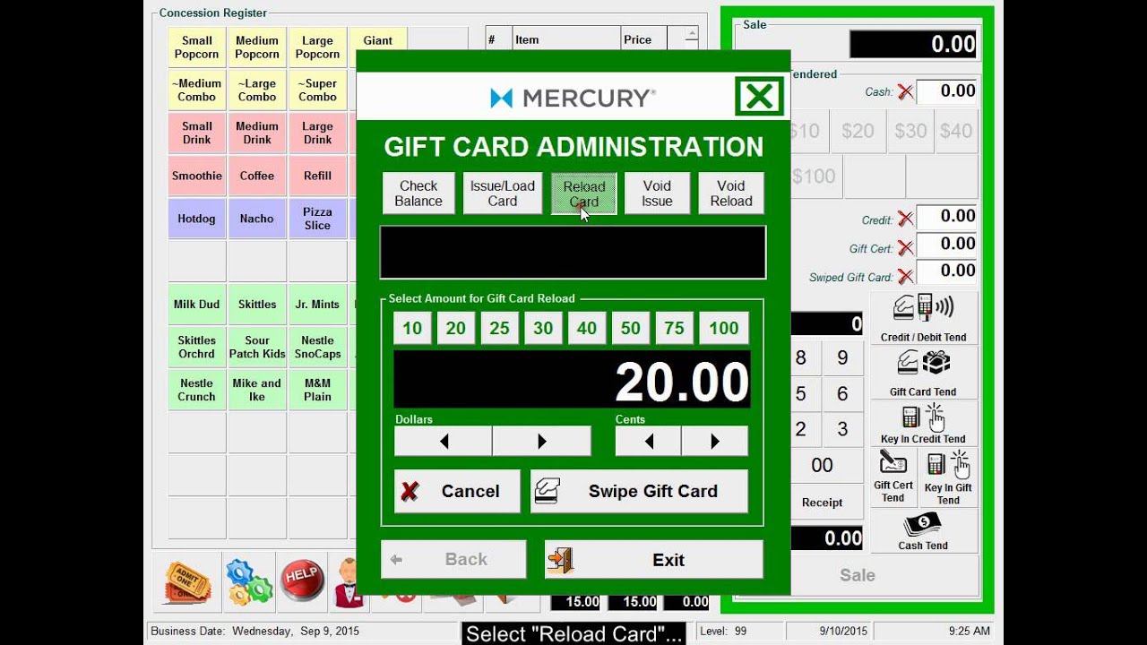 Sensible Cinema Terminal v4.1 - Gift Card Issue / Reload - YouTube