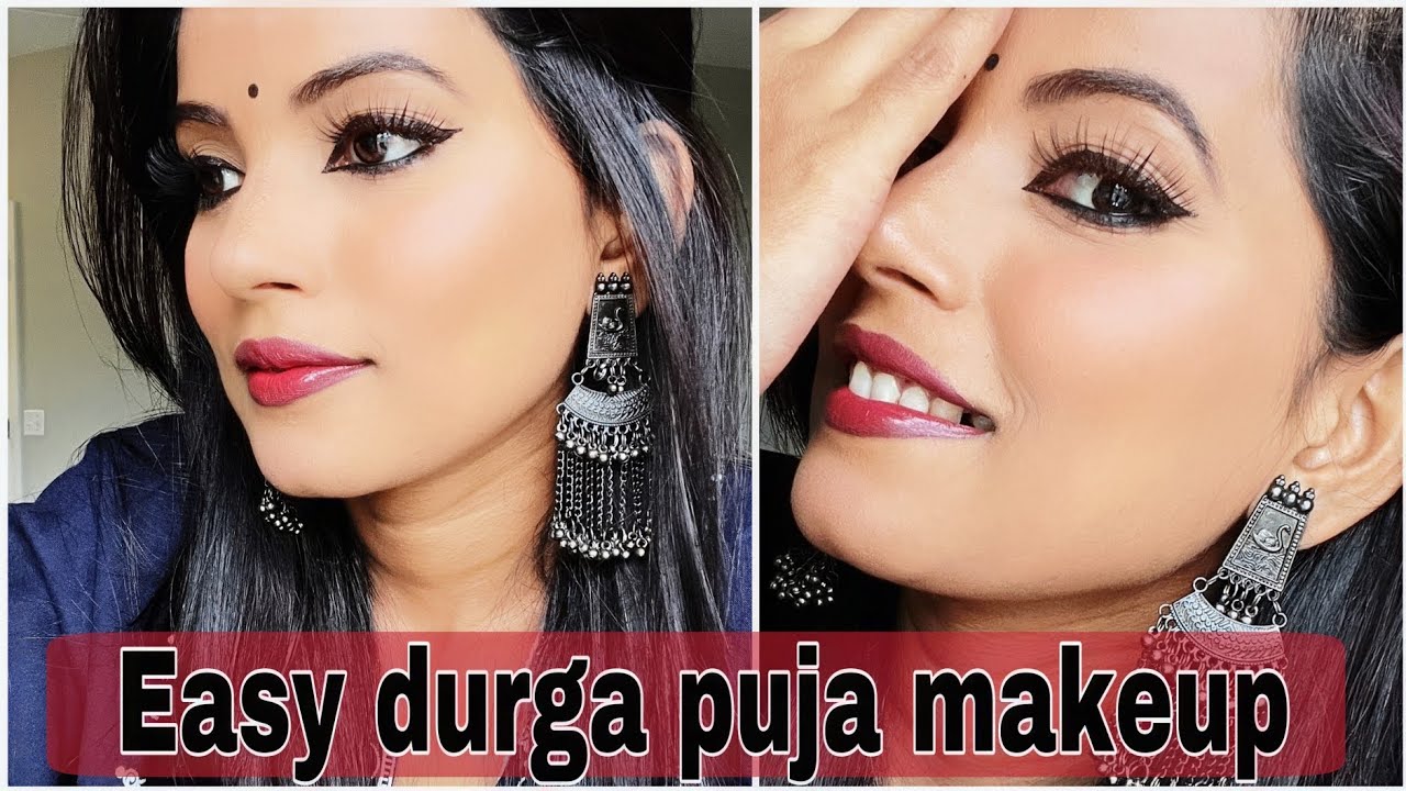 durga puja easy makeup tutorial // easy simple makeup for beginners - YouTube