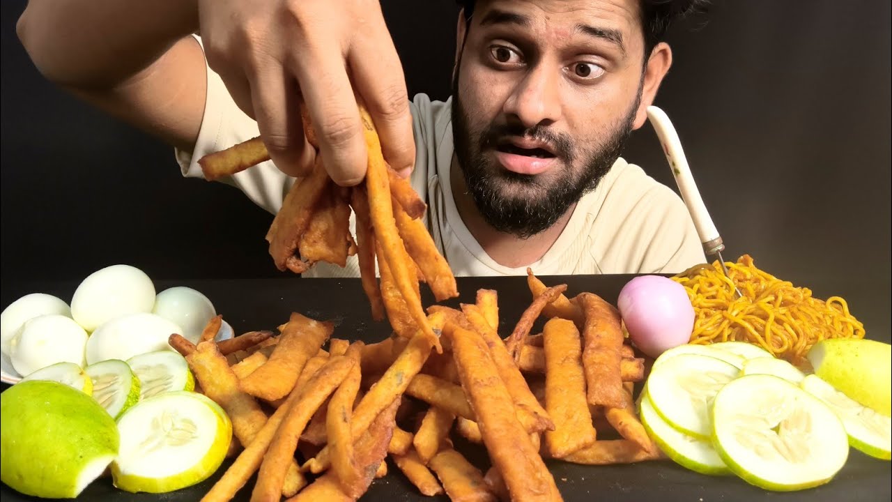 Eating Lots of Potato Sticks | Spicy Noodles | Eggs | Potato Sticks ...