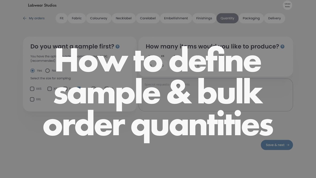 How to define sample & bulk order quantities on LabwearOS (quantity tab ...