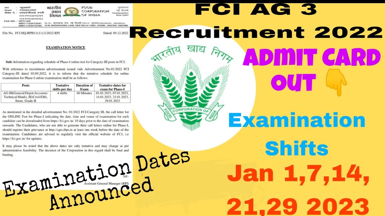 FCI AG III Recruitment 2022 | Admit Card Out | in #ಕನ್ನಡ | Download now ...