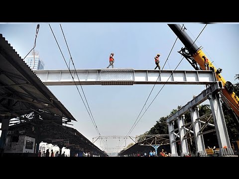 Launching of FOB on station। Foot over bridge Girder Launched live ...
