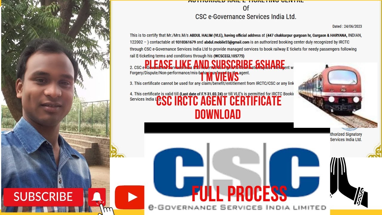 CSC IRCTC Agent Certificate Download | CSC Train Ticket Booking Center ...