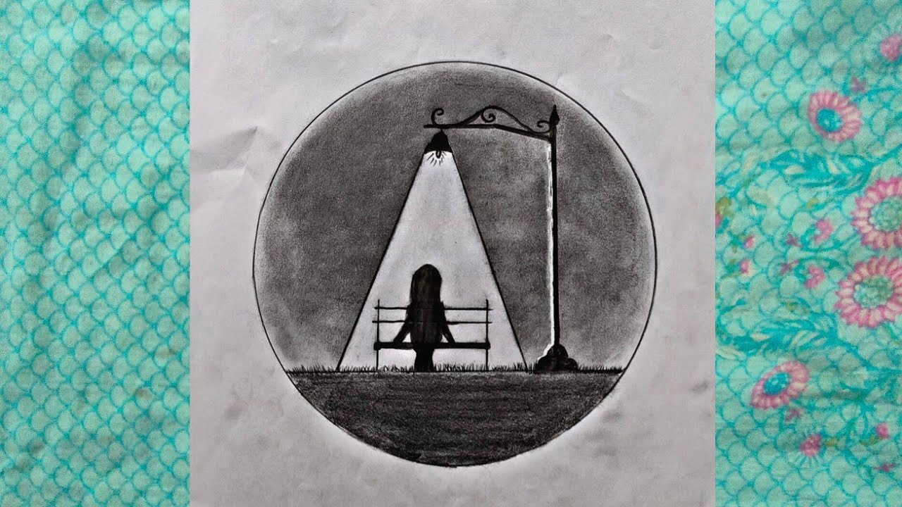 How to draw sitting a alone girl of under street lamp || step by step ...