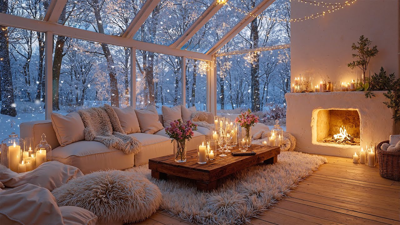 Soothing Winter Ambience ️ Instrumental Winter Music With Fireplace ...